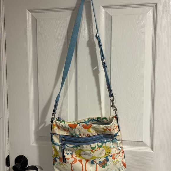 Coach | Bags | Coach Multicolor Crossbody Bag With Blue Strap | Poshmark